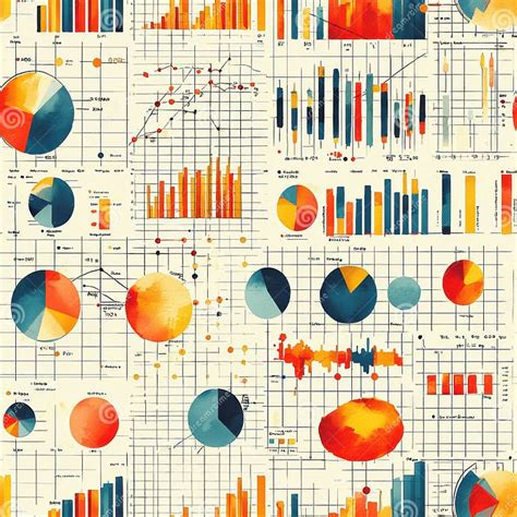 Colorful Seamless Pattern Of Graphs Charts And Data Visualizations Stock Illustration