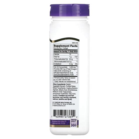 21st Century Fish Oil Omega 3 1200 Mg 90 Enteric Coated Softgels