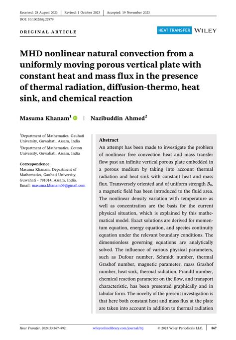 Mhd Nonlinear Natural Convection From A Uniformly Moving Porous