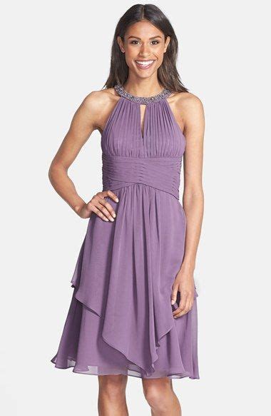 Eliza J Embellished Neck Layered Chiffon Fit And Flare Dress Nordstrom