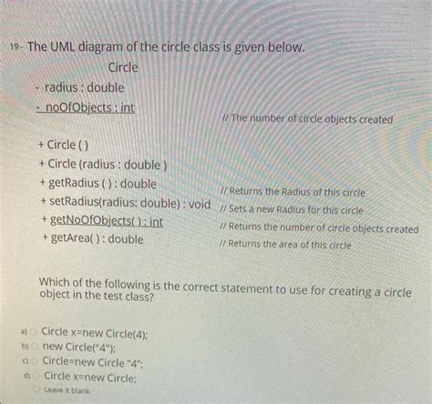 Solved The UML Diagram Of The Circle Class Is Given Chegg