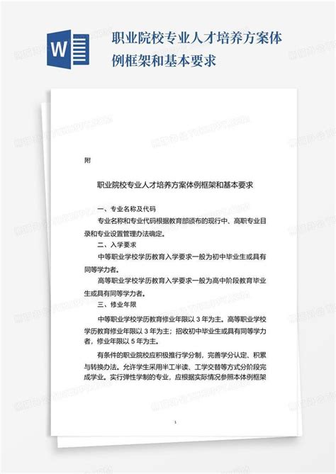 职业院校专业人才培养方案体例框架和基本要求Word模板下载 编号lkmkweje 熊猫办公