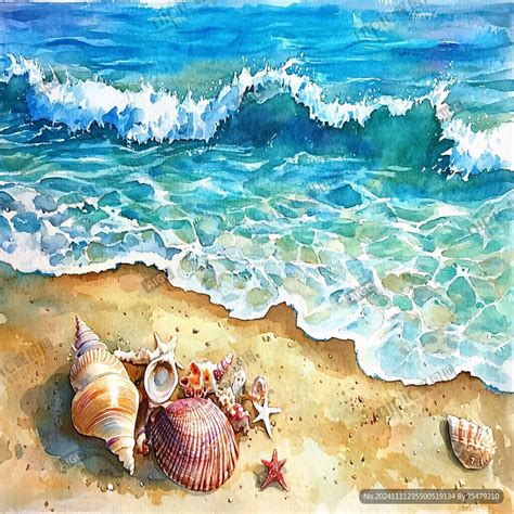 Ai创作图大海水彩画 海边手绘 海边唯美手绘 插画海滩 插画海边 手绘沙滩海滩 海滩风景画 手绘海边 沙滩风景画 海天一色水彩画 海滩手绘
