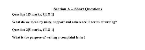 Solved Section A Short Questions Question 1 5 Marks CLO Chegg Com