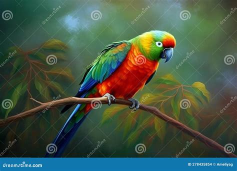 Bella Imagen De Loro Sentado En La Rama En Estilos De Dibujos Animados De Mosaico Acuarela Stock