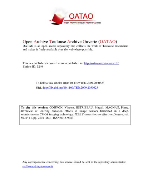 Pdf Overview Of Ionizing Radiation Effects In Image Sensors