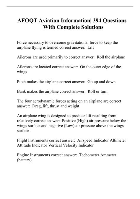 Afoqt Aviation Information 394 Questions With Complete Solutions Afoqt Stuvia Us