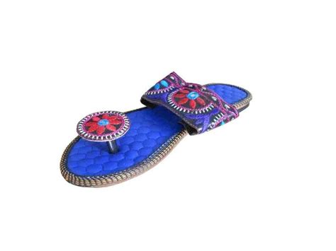 Slippers For Women Indian Handmade Traditional Chappal Blue Etsy