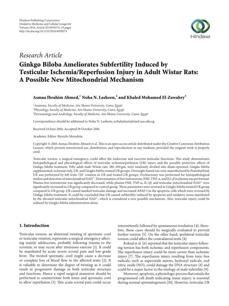 Pdf Ginkgo Biloba Ameliorates Subfertility Induced By Testicular