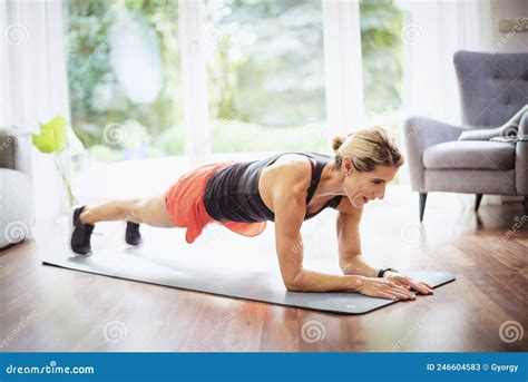 Middle Aged Woman Doing Body Workout Home Stock Image Image Of Candid