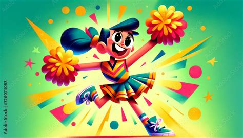 A Whimsical Animated Style Illustration Of A Cheerleader The