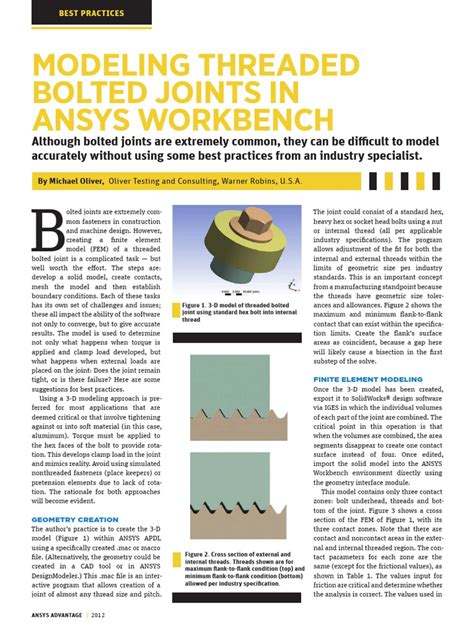 Modeling Threaded Bolted Joints In Ansys Workbench Pdf Screw Applied And Interdisciplinary
