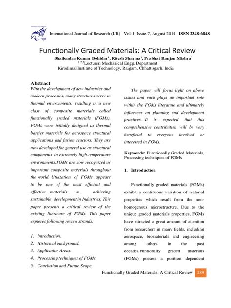 Functionally Graded Materials A Critical Review Pdf Ceramics