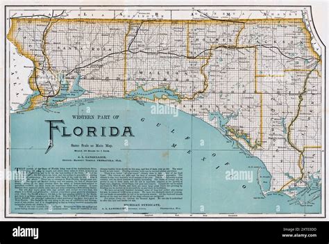Map Of The Western Part Of Florida Florida Panhandle Circa 1895 Stock