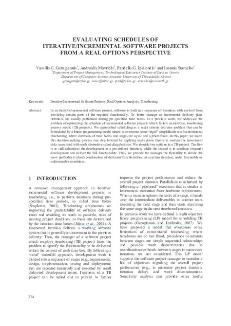 pdf evaluating schedules of iterative incremental software projects