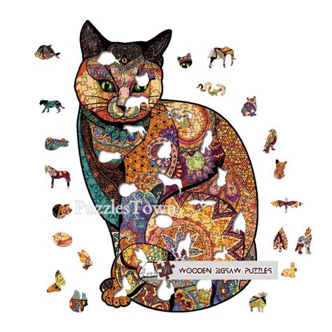 Cute Cat Wooden Jigsaw Puzzle Colourful Cat Wooden Puzzles Etsy Uk