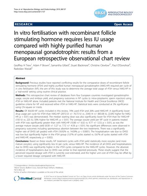 Pdf In Vitro Fertilisation With Recombinant Follicle Stimulating