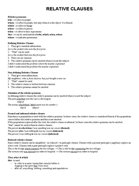 Relative Clauses Pdf Linguistics Syntax