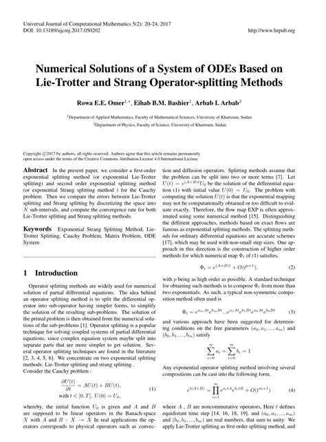 Pdf Numerical Solutions Of A System Of Odes Based On Lie Trotter And