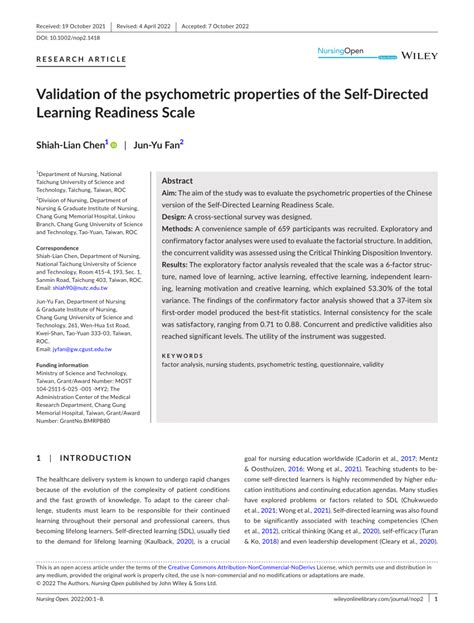 Pdf Validation Of The Psychometric Properties Of The Self‐directed Learning Readiness Scale