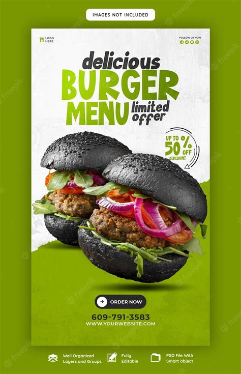 Premium Psd Delicious Burger And Food Menu Instagram And Facebook