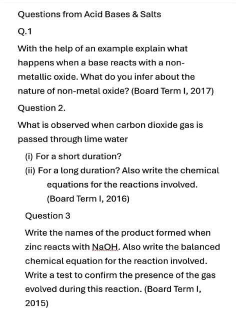 Questions From Acid Bases Salts Class X Pdf
