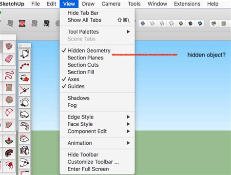 view hidden objects this command disappear from the menu view