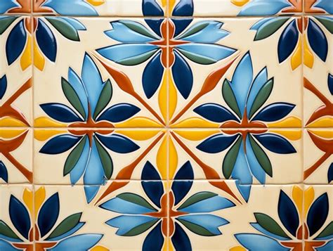 Premium Photo A Close Up Of A Colorful Tile With A Flower Design Generative Ai
