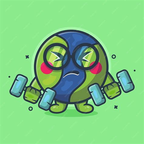 Premium Vector Cute Earth Character Mascot Doing Bodybuilding Using