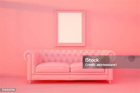 3d 실내 거실 소파 및 햇빛이 있는 빈 프레임 분홍에 대한 스톡 사진 및 기타 이미지 분홍 가정의 방 거실 Istock
