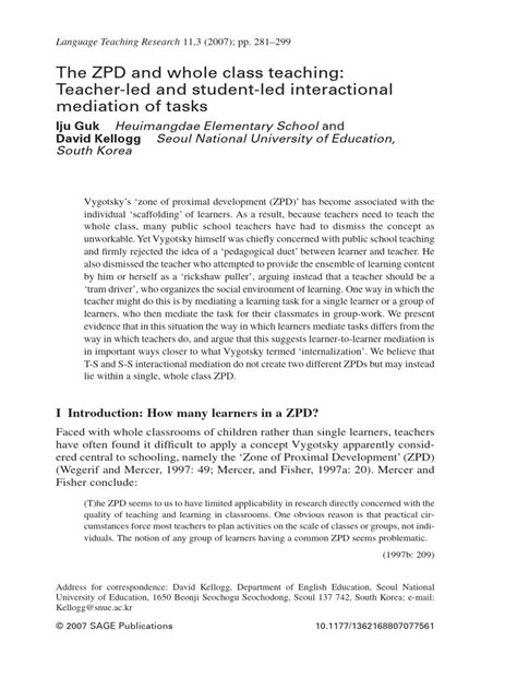 Zpd And Whole Class Teaching Pdf Psychology Behavioural Sciences