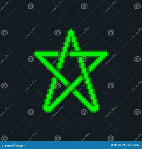Simple Flat Pixel Art Vector Illustration Of Neon Green Pentagram Star
