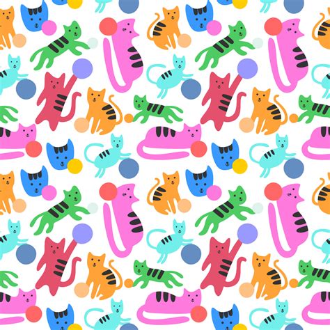 Cute Cat Seamless Pattern Isolated On White Background 19550528 Vector