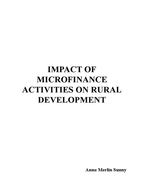 Impact Of Microfinance Activities On Rural Development Pdf Microfinance Poverty Reduction