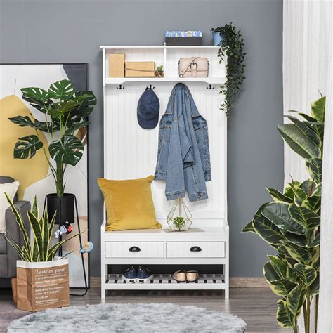Homeviewto 3 In 1 Hall Tree Entryway Bench With Coat Rack Mudroom
