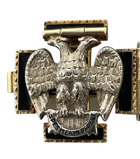 14k Yellow Gold Enamel Masonic 32nd Degree Double Eagles Triptych