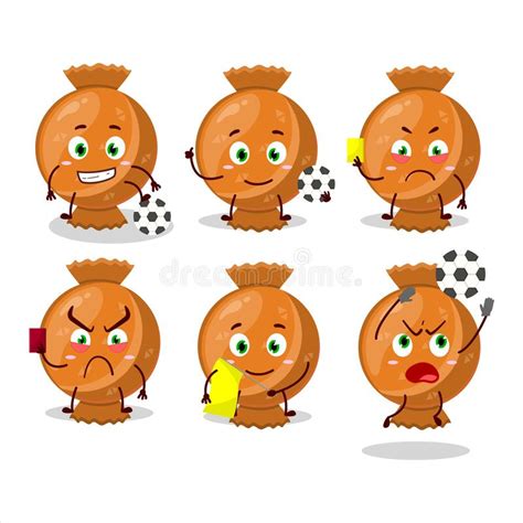 Orange Candy Wrap Cartoon Character Working As A Football Referee Stock