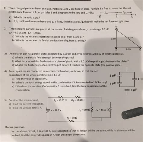 Solved Three Charged Particles Lie On An X Axis Chegg Com