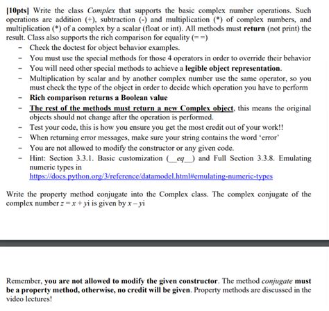 solved [10pts] write the class complex that supports the