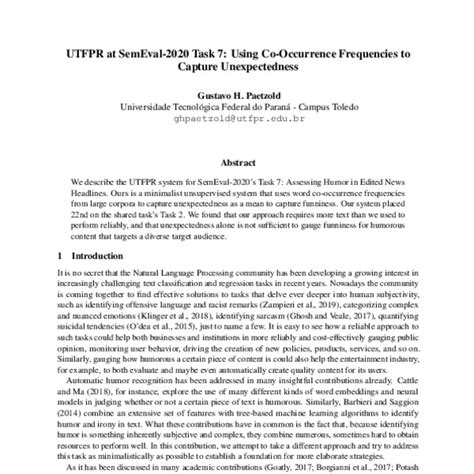 Utfpr At Semeval 2020 Task 7 Using Co Occurrence Frequencies To