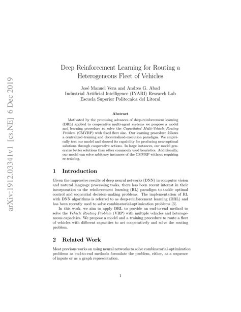 Deep Reinforcement Learning For Routing A Heterogeneous Fleet Of Vehicles Deepai
