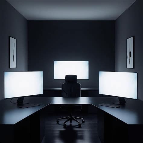 A Dimly Lit Minimalist Office Space Premium Ai Generated Image