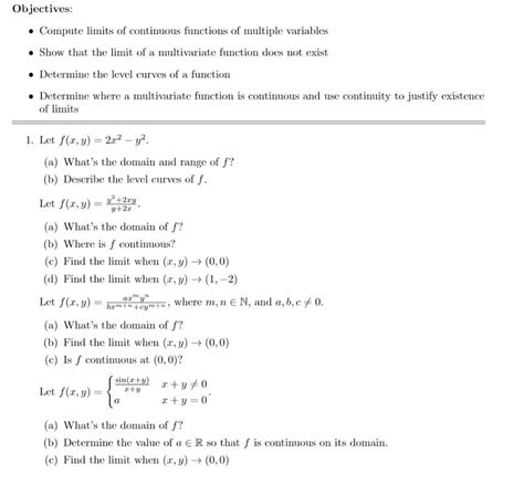 Solved Objectives Compute Limits Of Continuous Functions Chegg