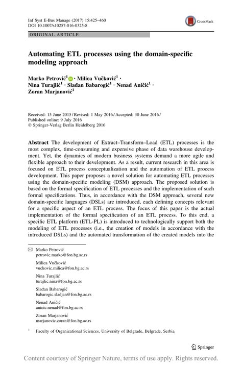 Automating Etl Processes Using The Domain Specific Modeling Approach Request Pdf