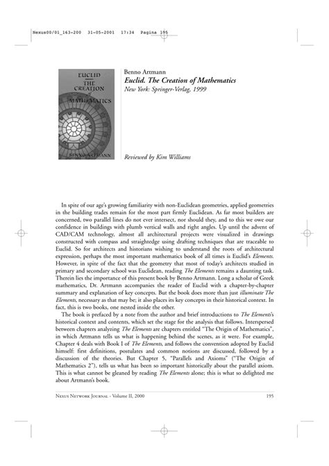 Pdf Benno Artmann Euclid The Creation Of Mathematics New York Springer Verlag 1999