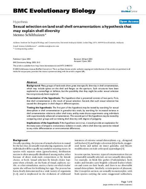 Pdf Sexual Selection On Land Snail Shell Ornamentation A Hypothesis