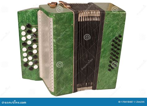 Små Barn Retro Bayan Dragspel Folkmusikinstrument Fotografering För