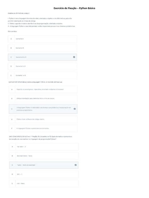 1 Exercício De Fixação Python Básico Pdf