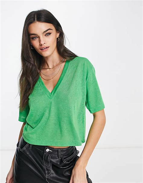 Asos Design T Shirt Verde Acceso Testurizzata Con Scollo A V Asos