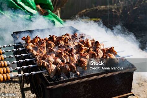 구운 골든 크러스트와 연기 맛을 곁들인 돼지고기의 입에 침을 흘리는 꼬치 0명에 대한 스톡 사진 및 기타 이미지 0명 갈색 건강한 생활방식 Istock
